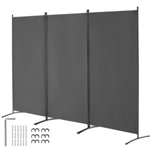 Room Divider 3 Panel Fabric Room Privacy Screen for Office Bedroom Grey ...