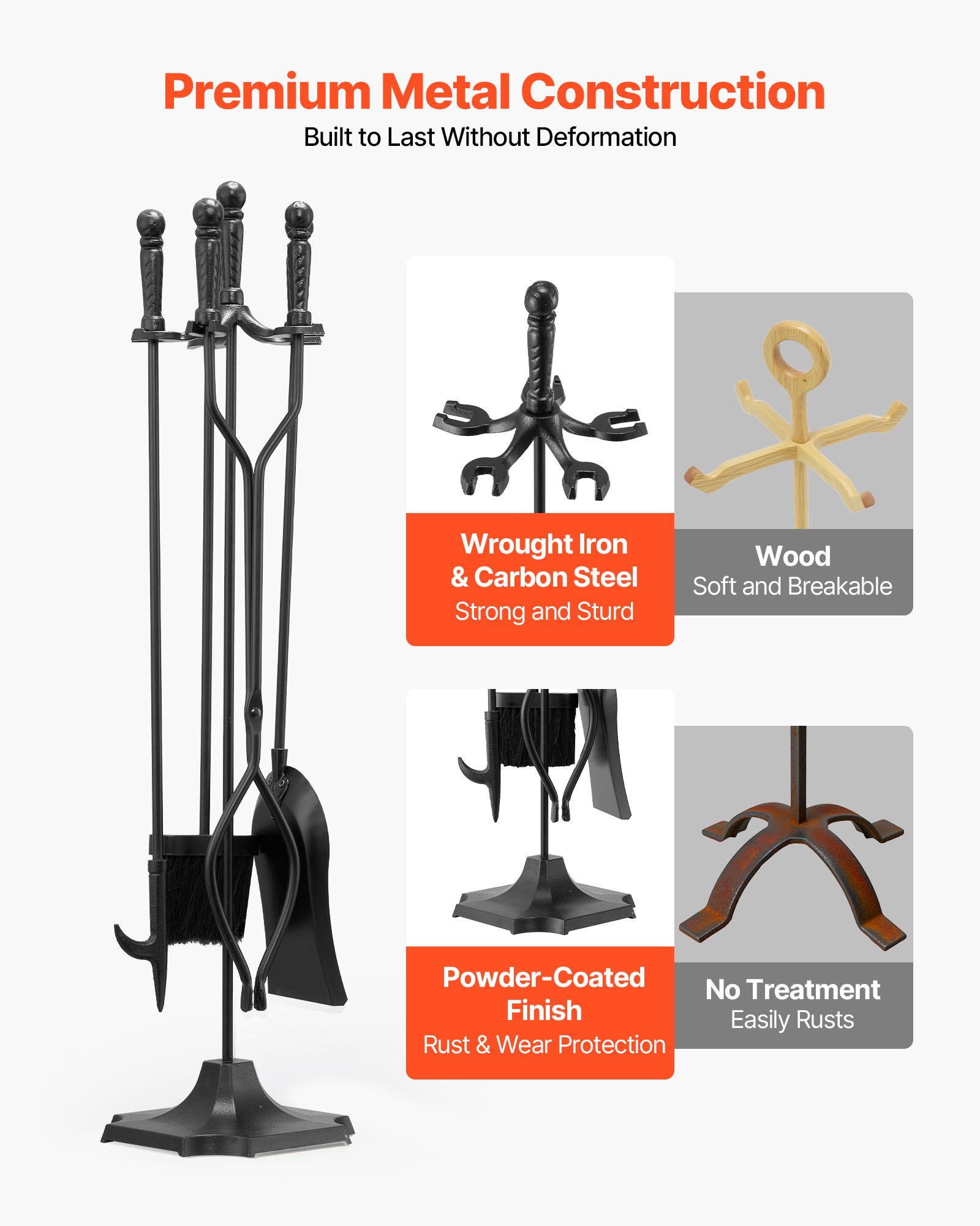 VEVOR Fireplace Tool Set, 5 PCS Fire Tool Set and Holder with Five ...