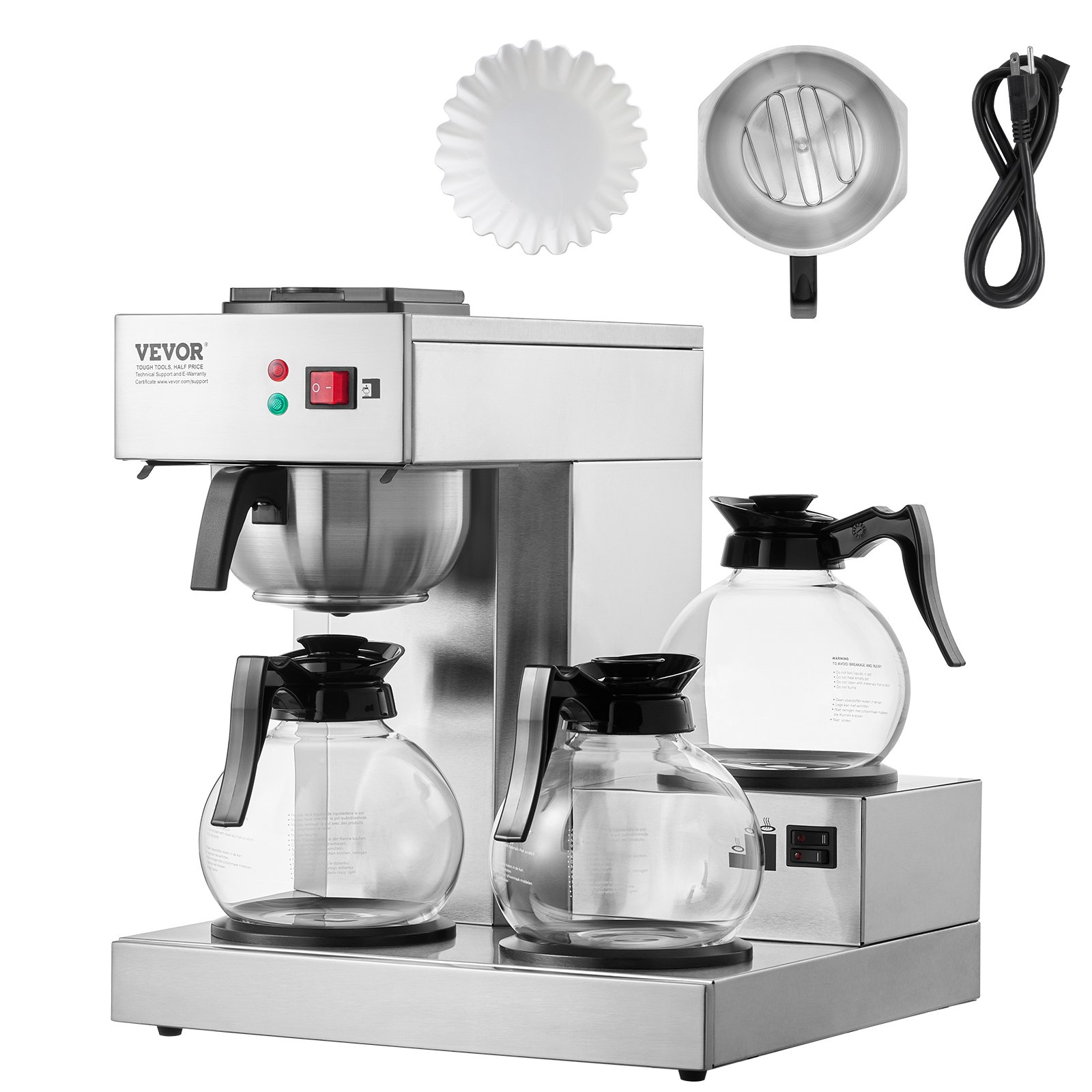 12 Cups Commercial Drip Coffee Maker with 3 Glass Carafes and 3 Warmers ...