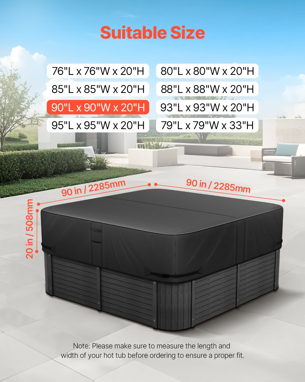 VEVOR Outdoor Hot Tub Cover – 90x90x20 Inch, 950N Tearing
