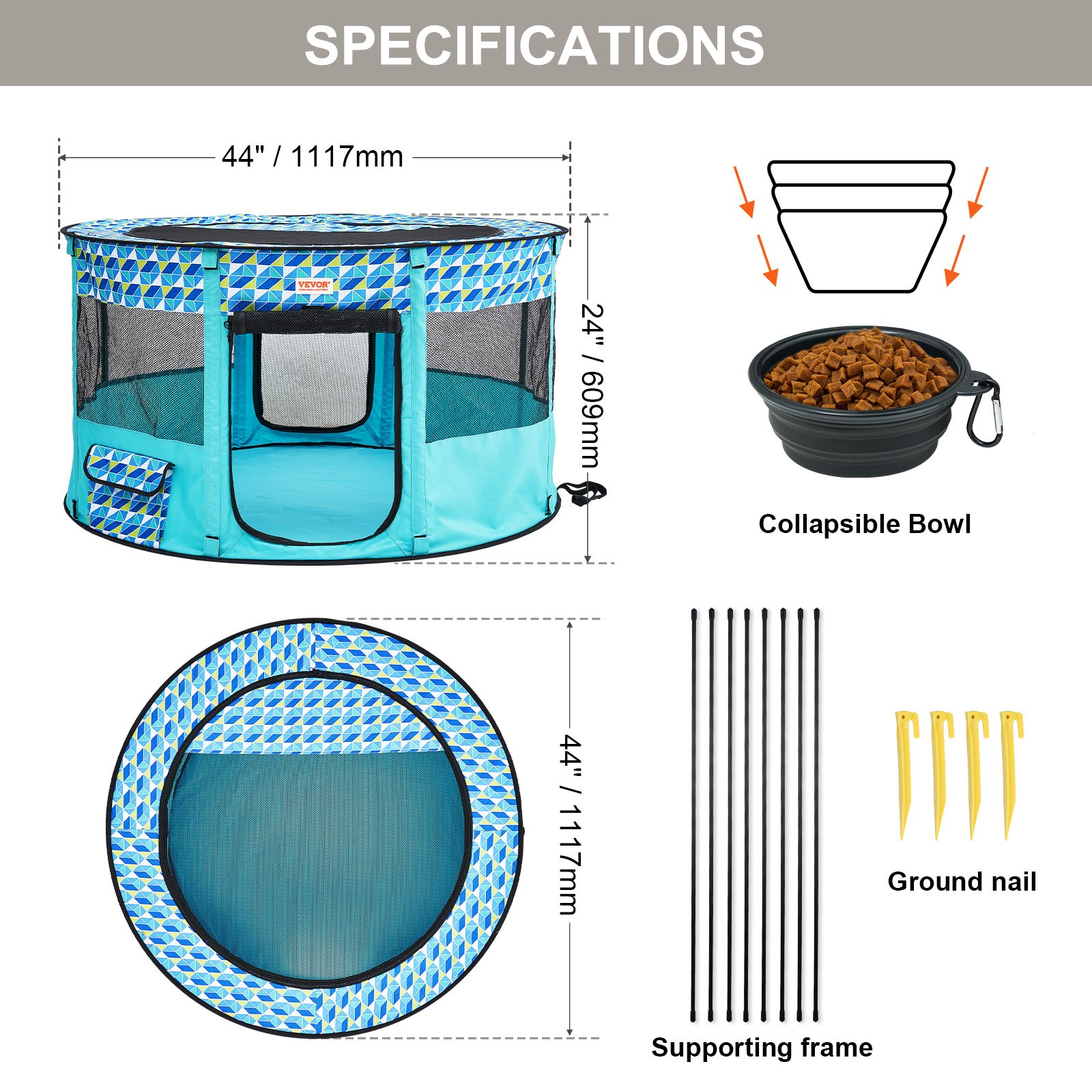 VEVOR Foldable Pet Playpen, 44'' x 44'' x 24'' Portable Dog Playpen ...