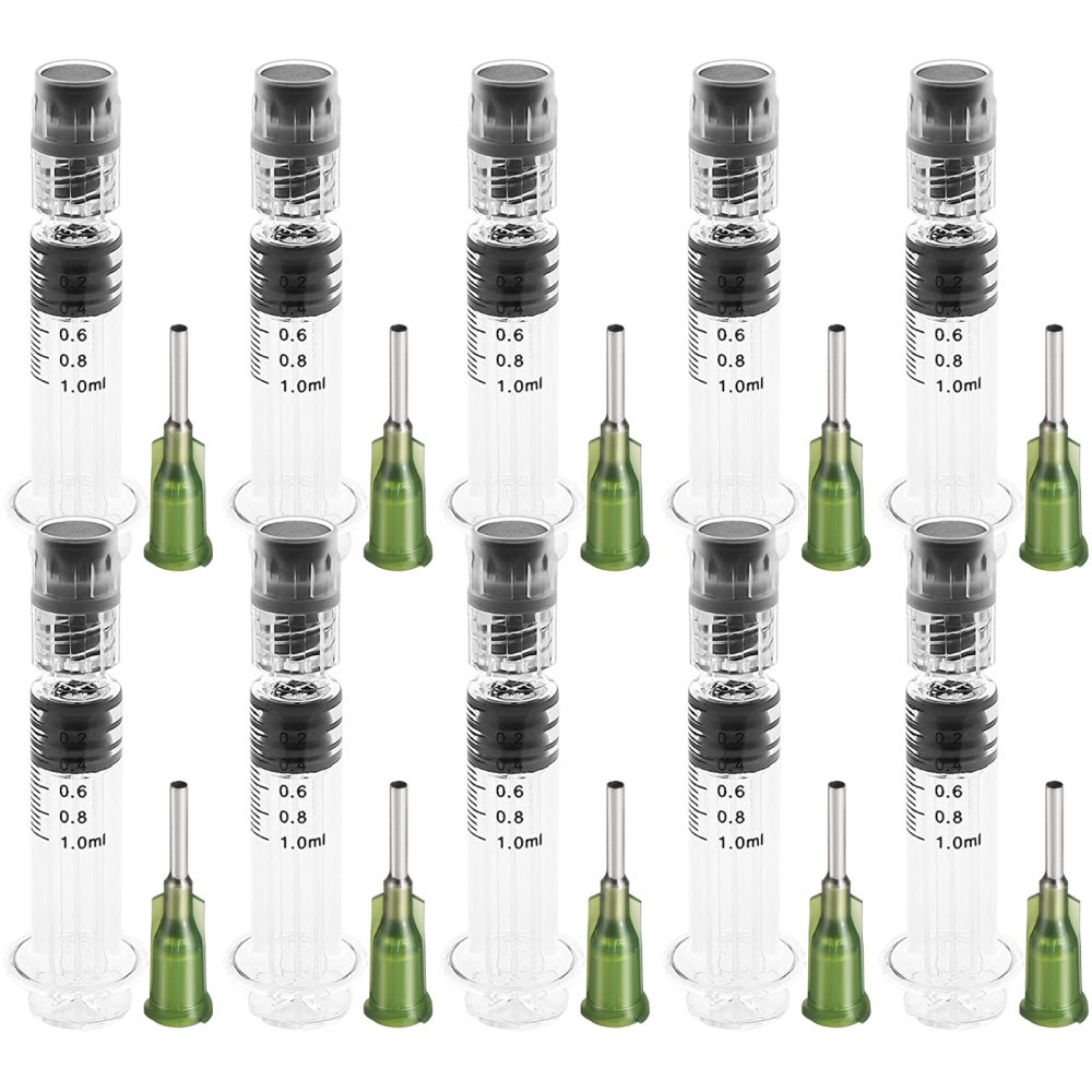VEVOR 100 PCS Borosilicate Glass Luer Lock Syringe, 1mL, Reusable Glass ...