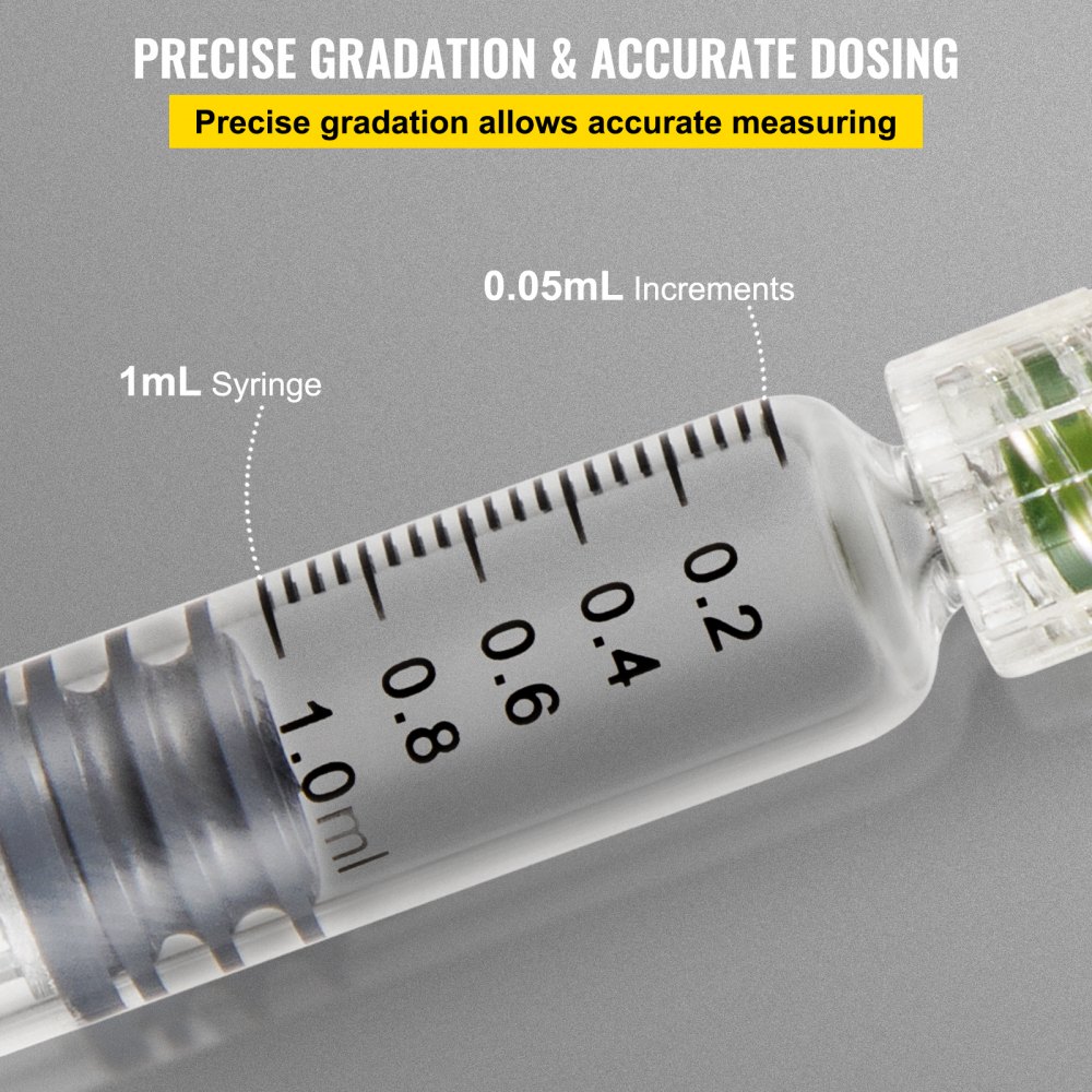 VEVOR 100 PCS Borosilicate Glass Luer Lock Syringe, 1mL, Reusable Glass ...