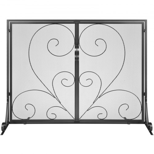 VEVOR Fireplace Screen 1 Panel with Door, Sturdy Iron Mesh Fireplace ...