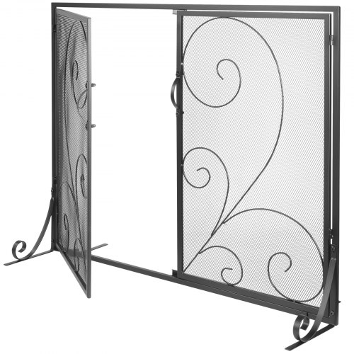 VEVOR Fireplace Screen 1 Panel with Door, Sturdy Iron Mesh Fireplace ...