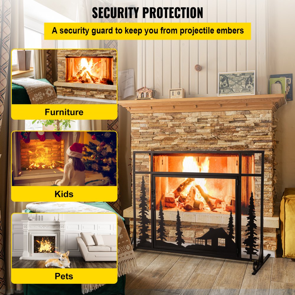 VEVOR Fireplace Screen, 44" Fireplace Screens Decorative, Black Solid ...