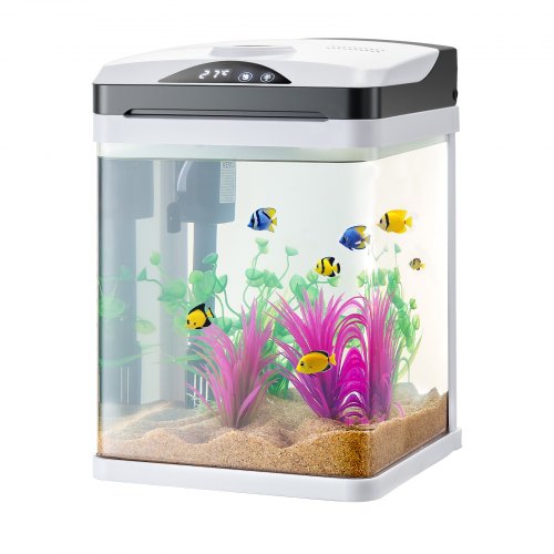 2 Gallon Fish Tank Aquarium LED Smart Square Clear Glass 7 Color Self ...