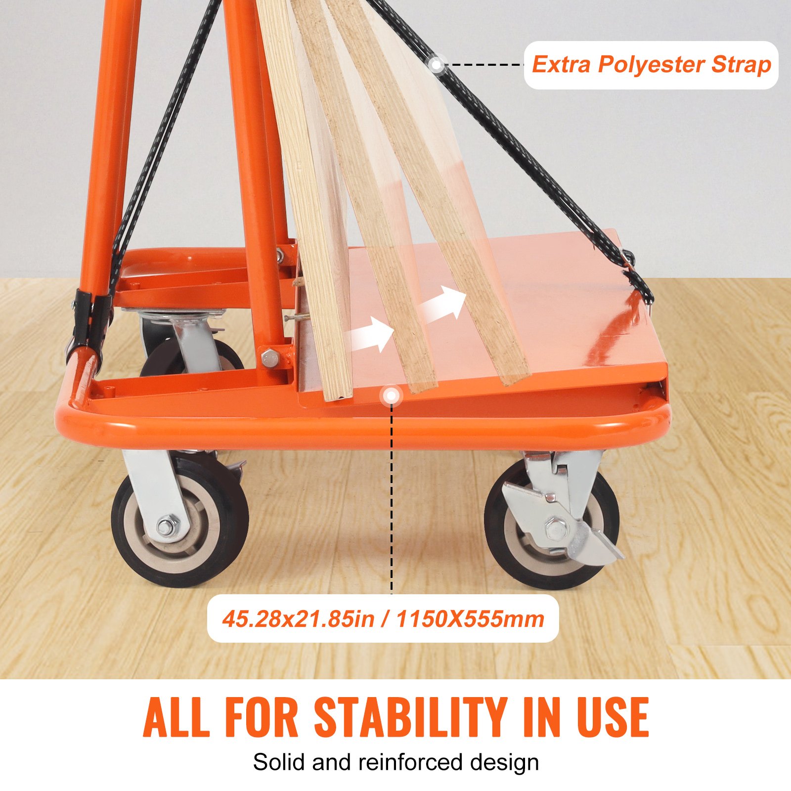 VEVOR Drywall Cart, 3000 LBS Panel Dolly Cart with 45.28" x 21.8" Deck ...