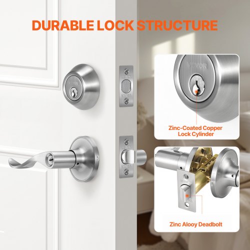 Entry Door Locksets with Deadbolt 5 Pack Keyed Alike Satin Nickel Lever ...