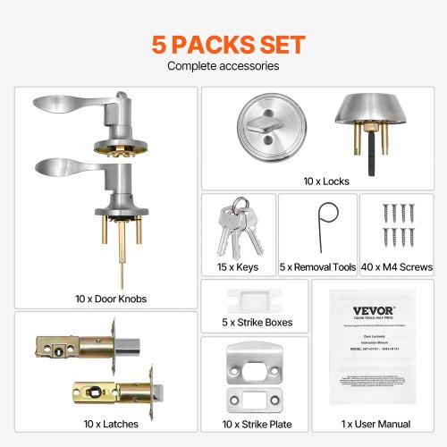 Entry Door Locksets with Deadbolt 5 Pack Keyed Alike Satin Nickel Lever ...