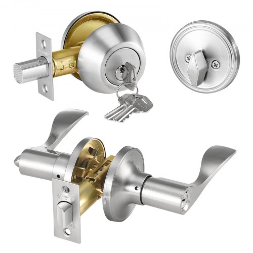 Entry Door Locksets with Deadbolt 5 Pack Keyed Alike Satin Nickel Lever ...
