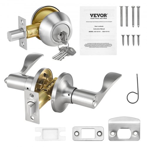 Entry Door Locksets with Deadbolt 5 Pack Keyed Alike Satin Nickel Lever ...