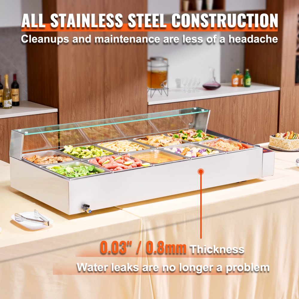 VEVOR Commercial Electric Food Warmer Countertop Buffet 10*8Qt with ...
