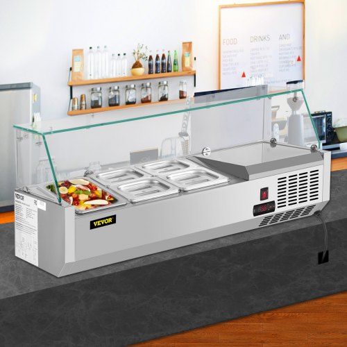 VEVOR Refrigerated Condiment Prep Station, 40-Inch, 7.8Qt Sandwich Prep ...