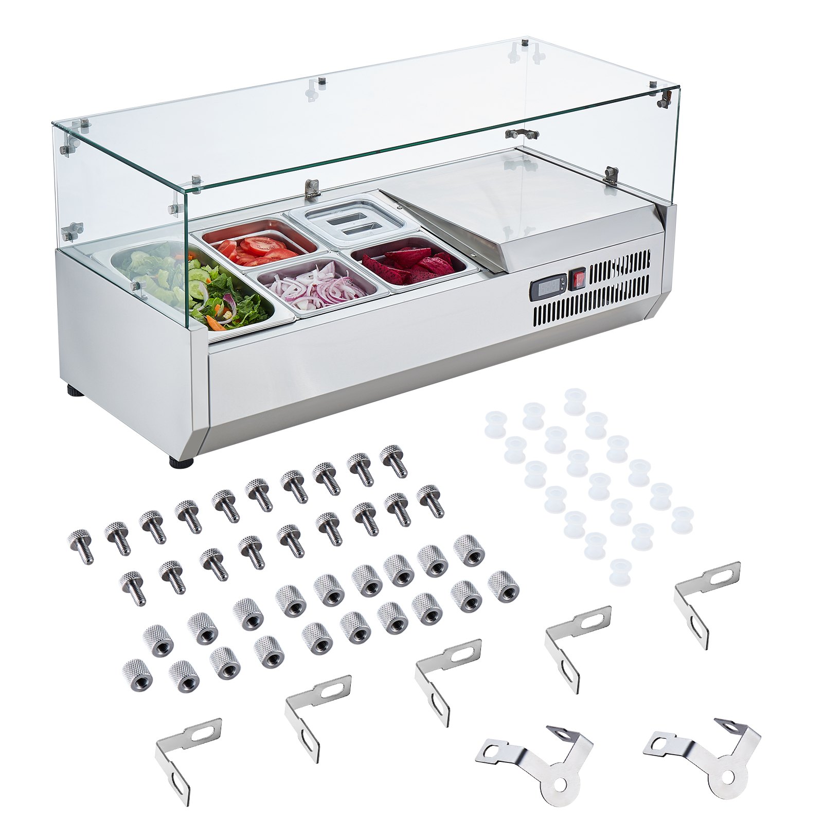 VEVOR Refrigerated Condiment Prep Station, 130 W Countertop ...