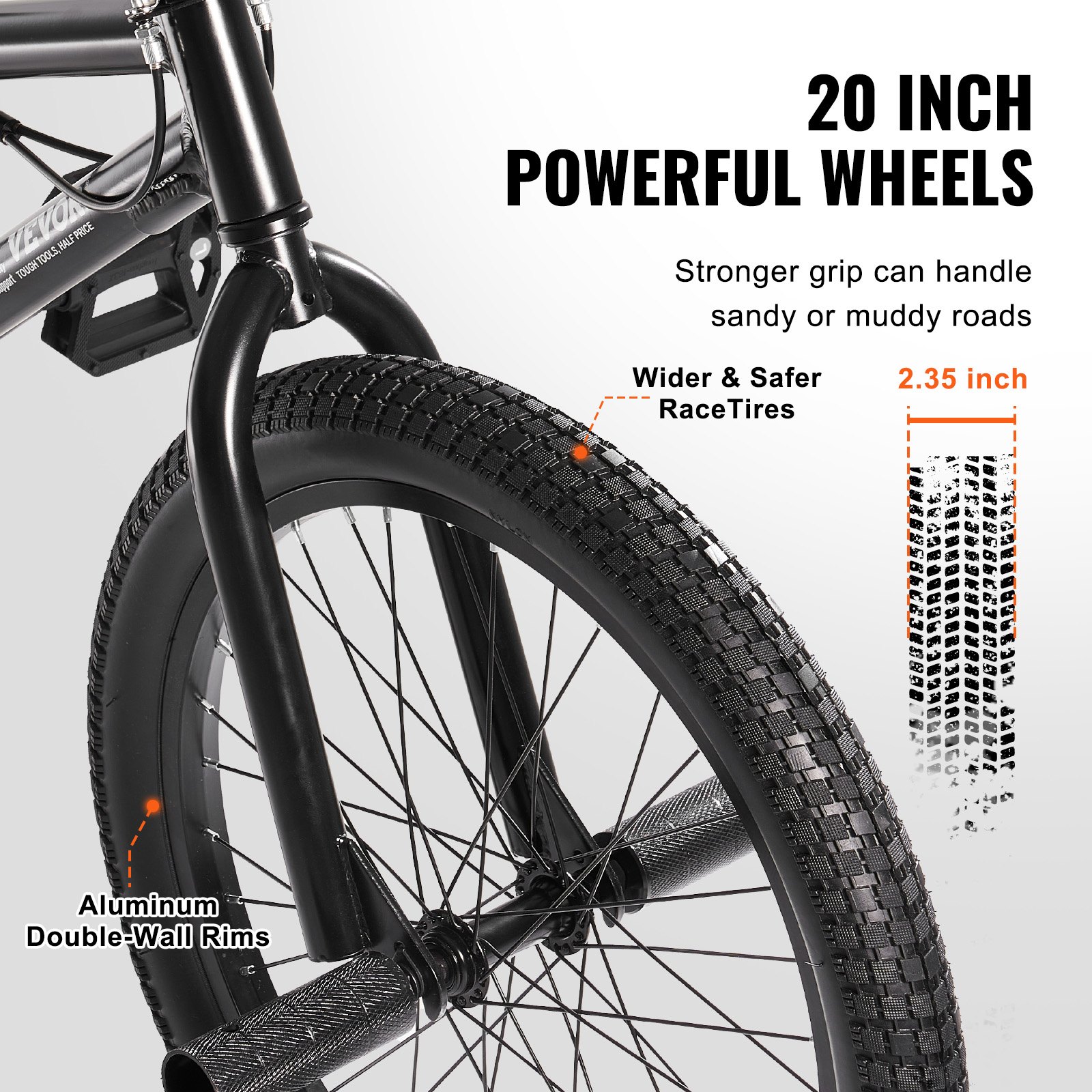 VEVOR 20-Inch BMX Bike Freestyle Bike Men Kids BMX Bicycle Hi-Ten Steel ...