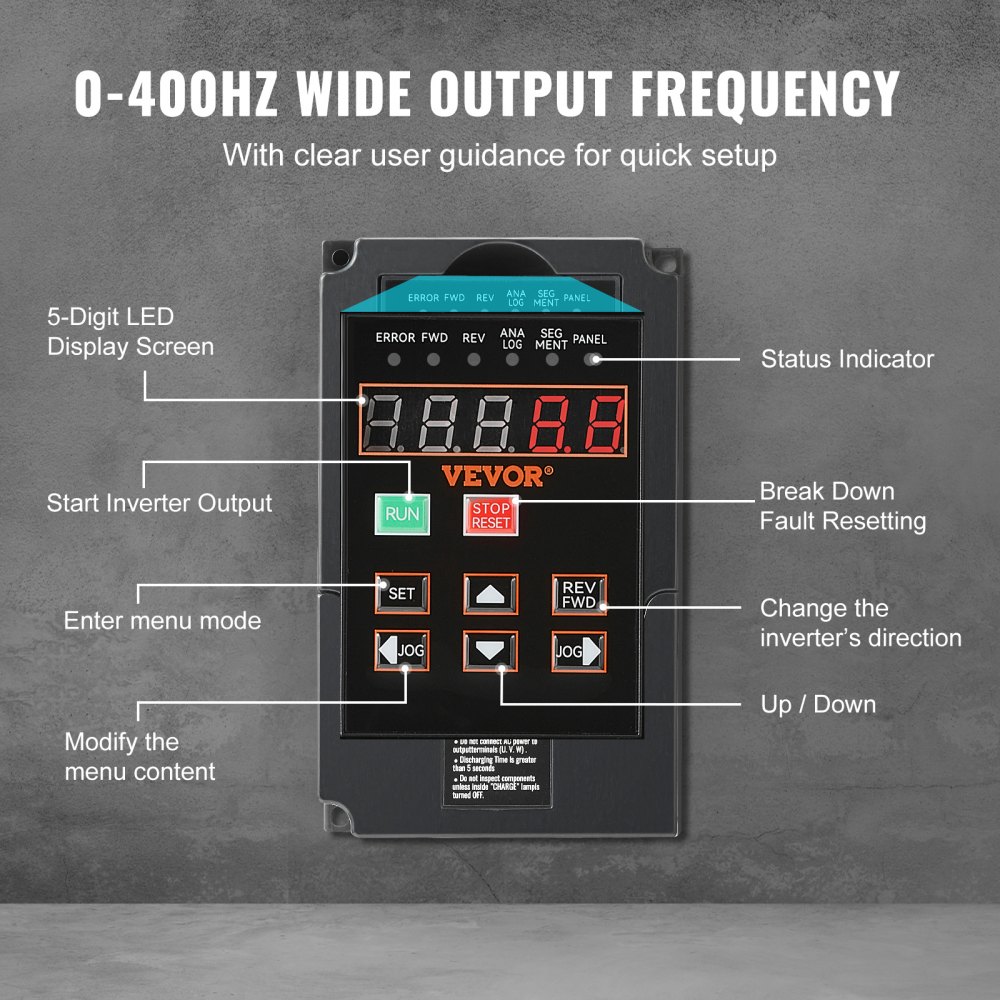 VEVOR VFD 1HP, 0.75KW, 3.5A, 1 or 3 Phase 220V Input to 3 Phase 220V Output Variable Frequency ...