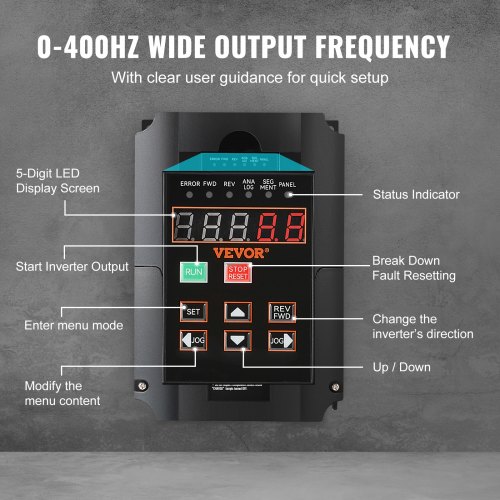VEVOR VFD 10HP, 7.5KW, 35A, 1 or 3 Phase 220V Input to 3 Phase 220V Output Variable Frequency ...