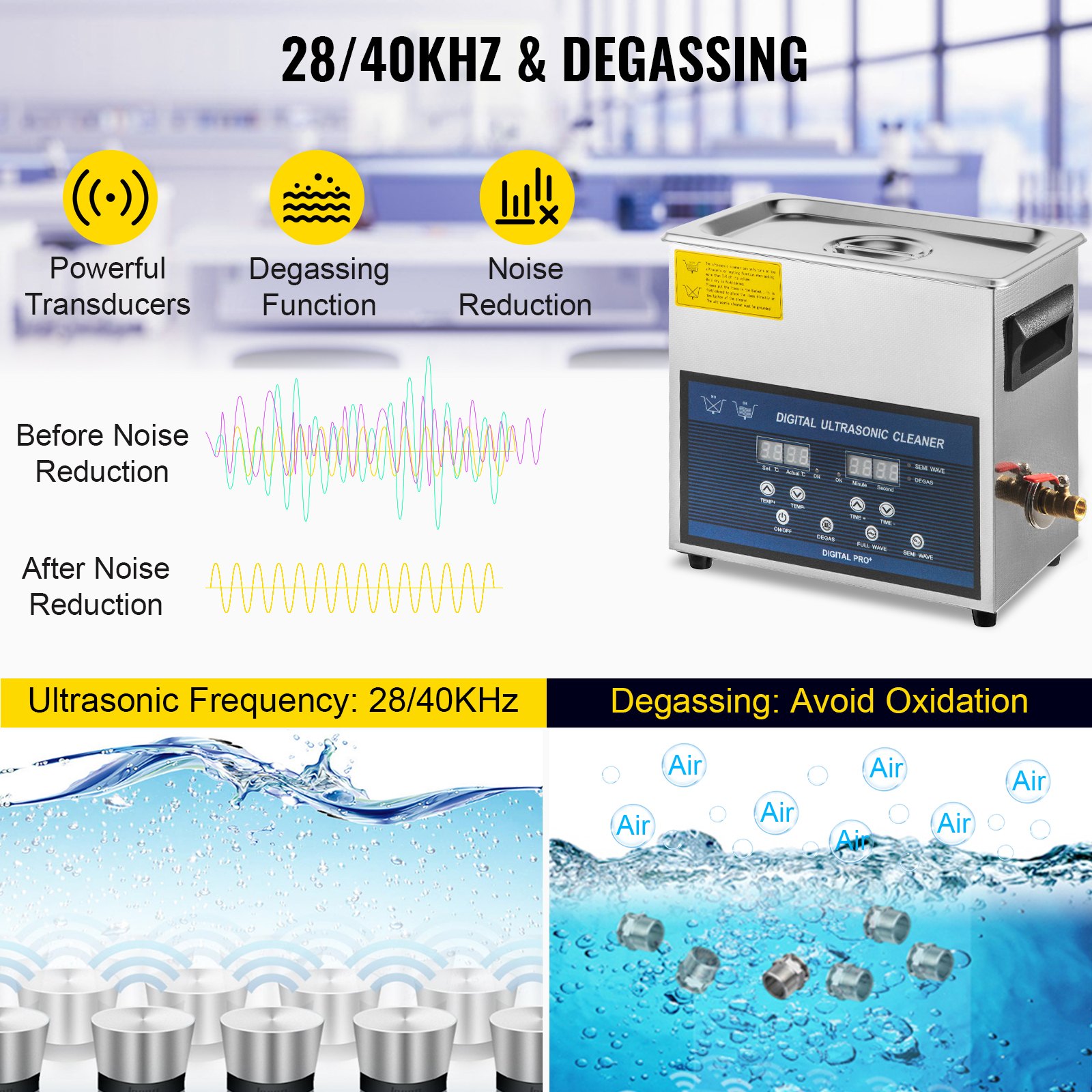VEVOR 6L Ultrasonic Cleaner 28/40khz Dual Frequency Ultrasonic Cleaner ...