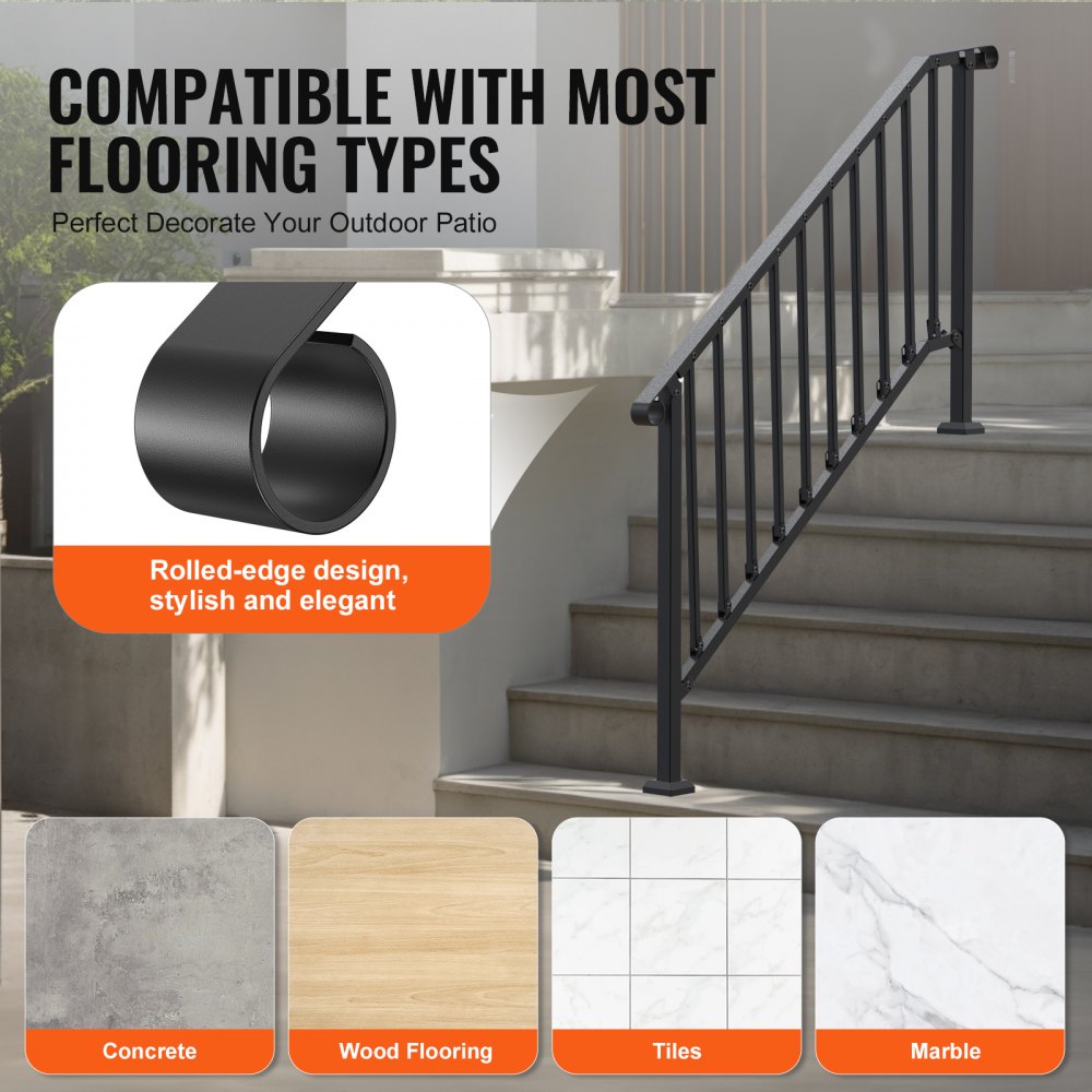 VEVOR 5-6 Step Handrails for Outdoor for Seniors Porch Deck Black Retro ...