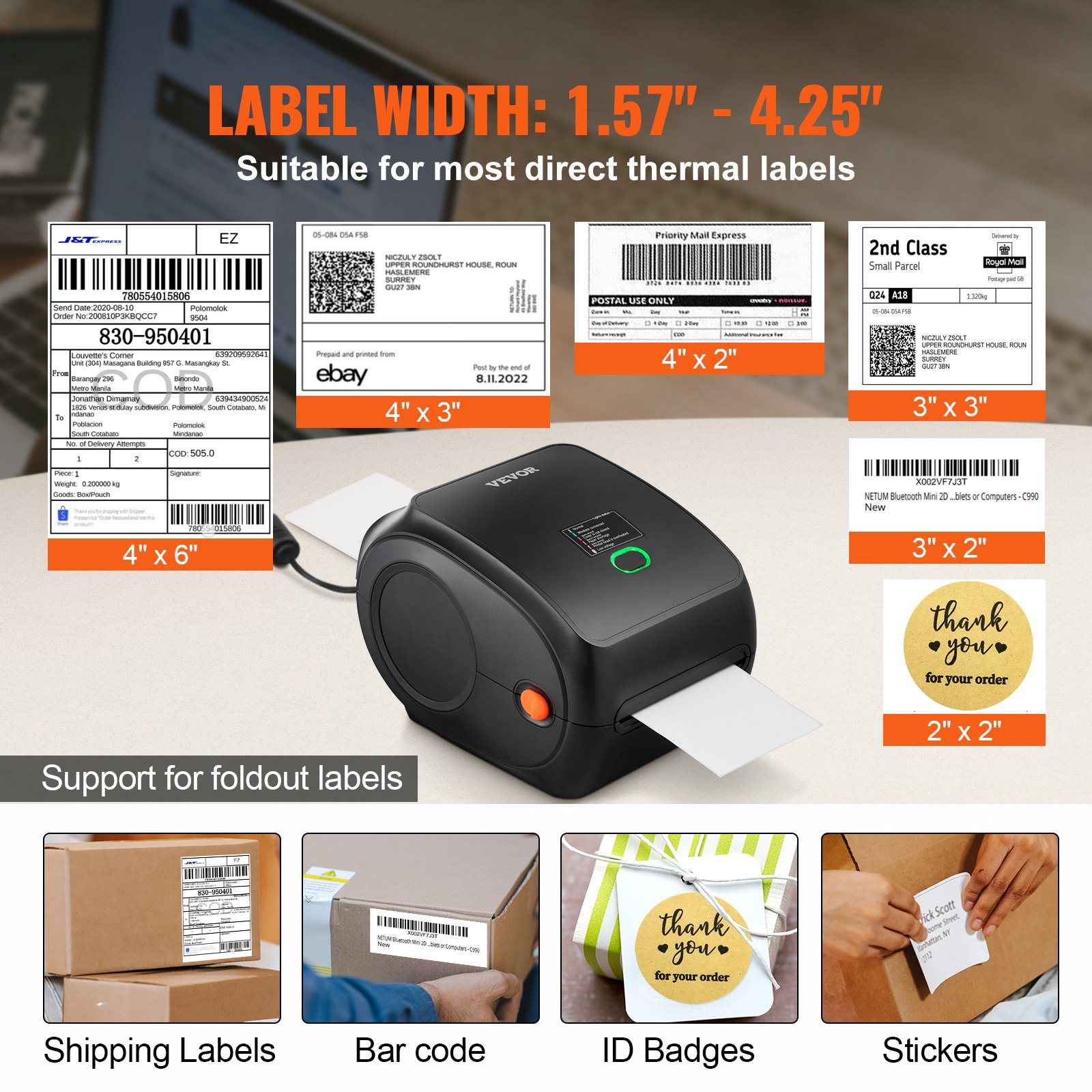 VEVOR Direct Bluetooth Thermal Label Printer HD(300DPI), All in One BT ...