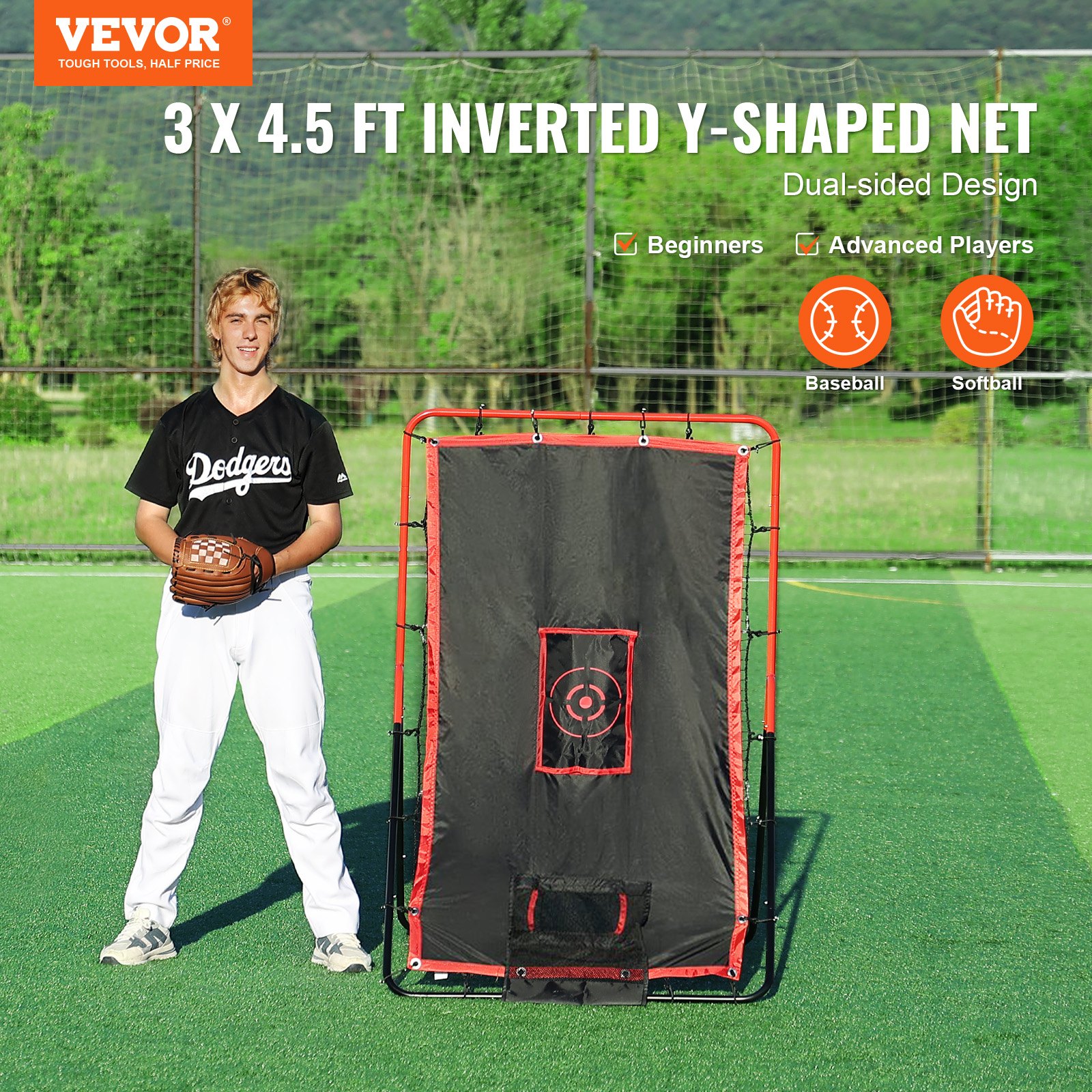 VEVOR Baseball And Softball Rebounder Net 3.5x4.5 ft 2-in-1 Switch ...