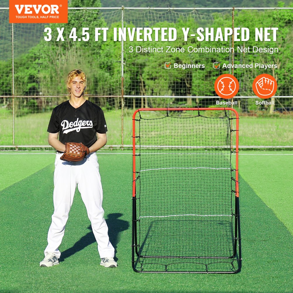 VEVOR Baseball And Softball Rebounder Net 3x4.5 ft PitchBack 3-Way ...