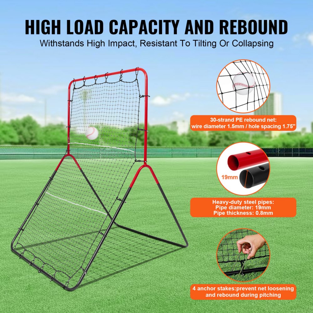 VEVOR Baseball And Softball Rebounder Net 3x4.5 ft PitchBack 3-Way ...