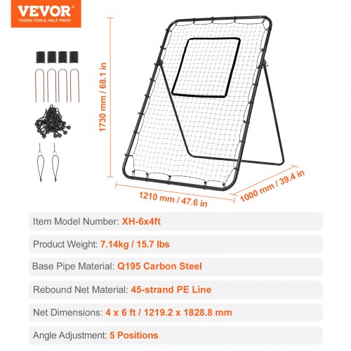 VEVOR Baseball And Softball Rebounder Net 4x6 Ft PitchBack Adjustable ...
