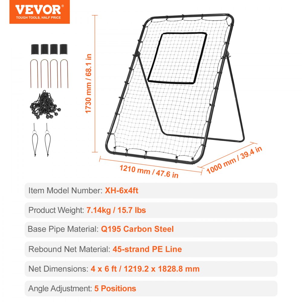 VEVOR Baseball And Softball Rebounder Net, 4 x 6 Feet PitchBack ...