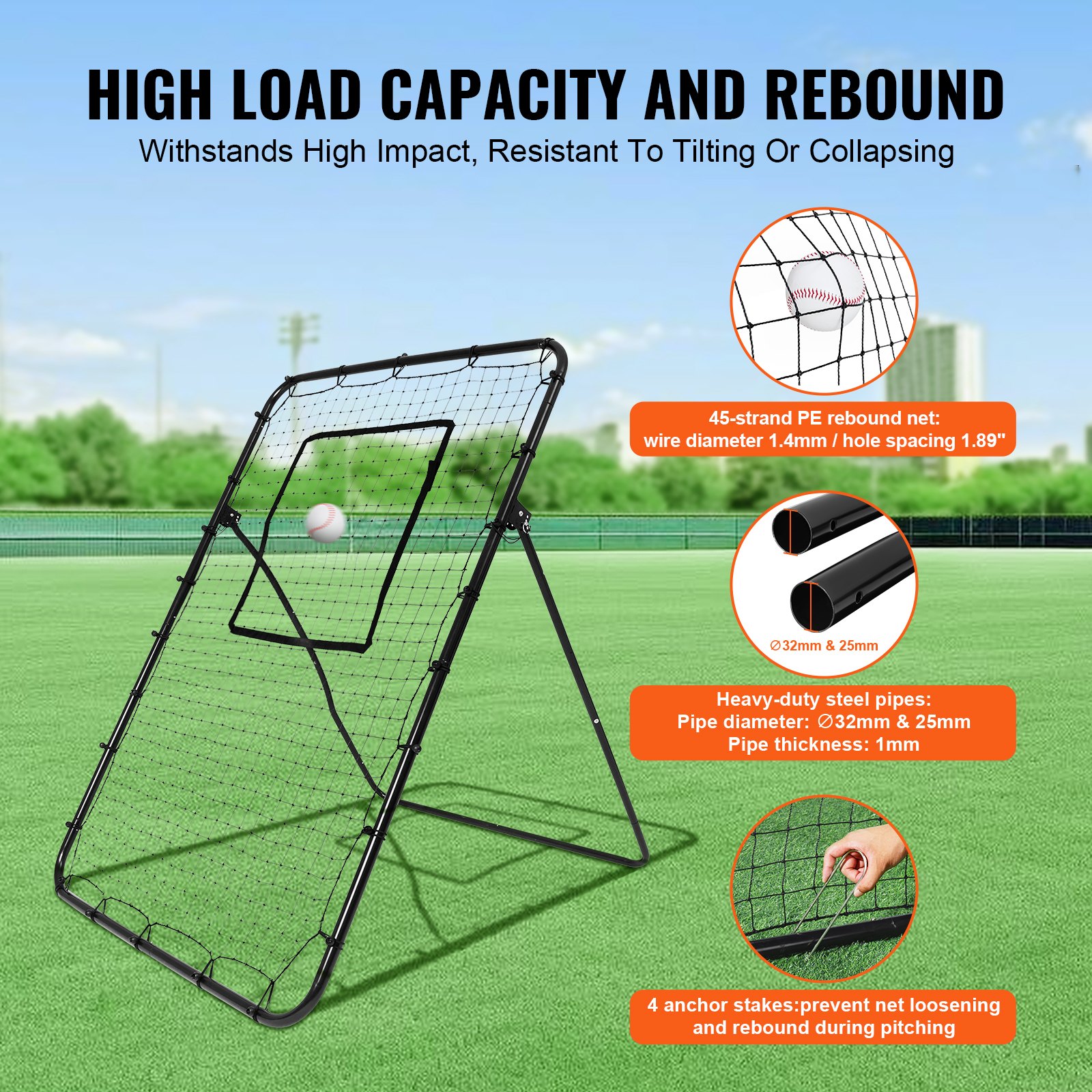 VEVOR Baseball And Softball Rebounder Net 4x6 Ft PitchBack Adjustable Angles | VEVOR US
