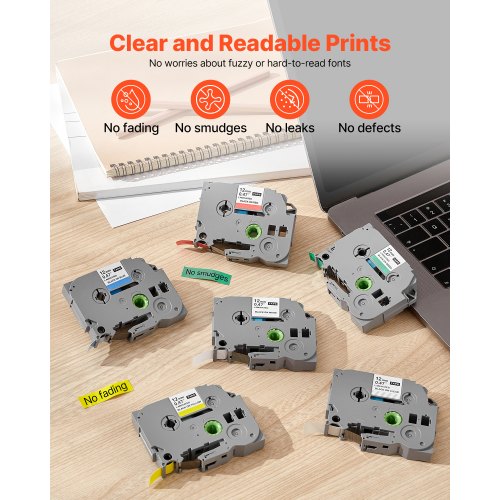 VEVOR Label Maker Tape 6 Pack 12 mm Colored Label Maker Refills TZe-131 ...