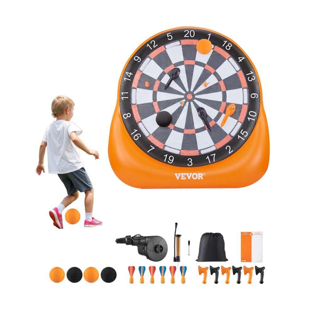 Inflatable Soccer Dart Board over 6 ft with 4 Kick Ball 6 Darts 6 Axe ...