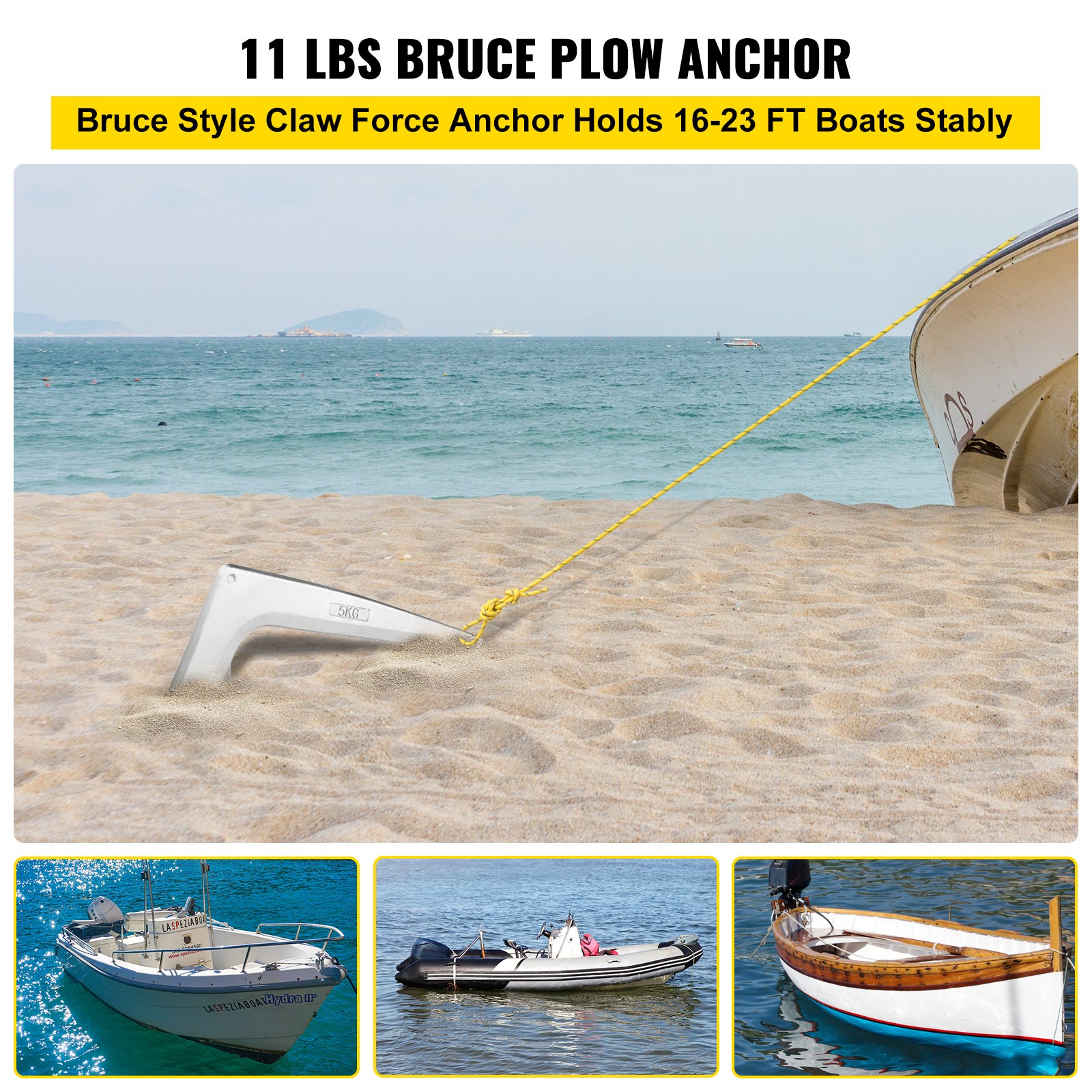 VEVOR Bruce Claw Anchor 11 lb Boat Anchor, Galvanized Steel Boat Anchor ...