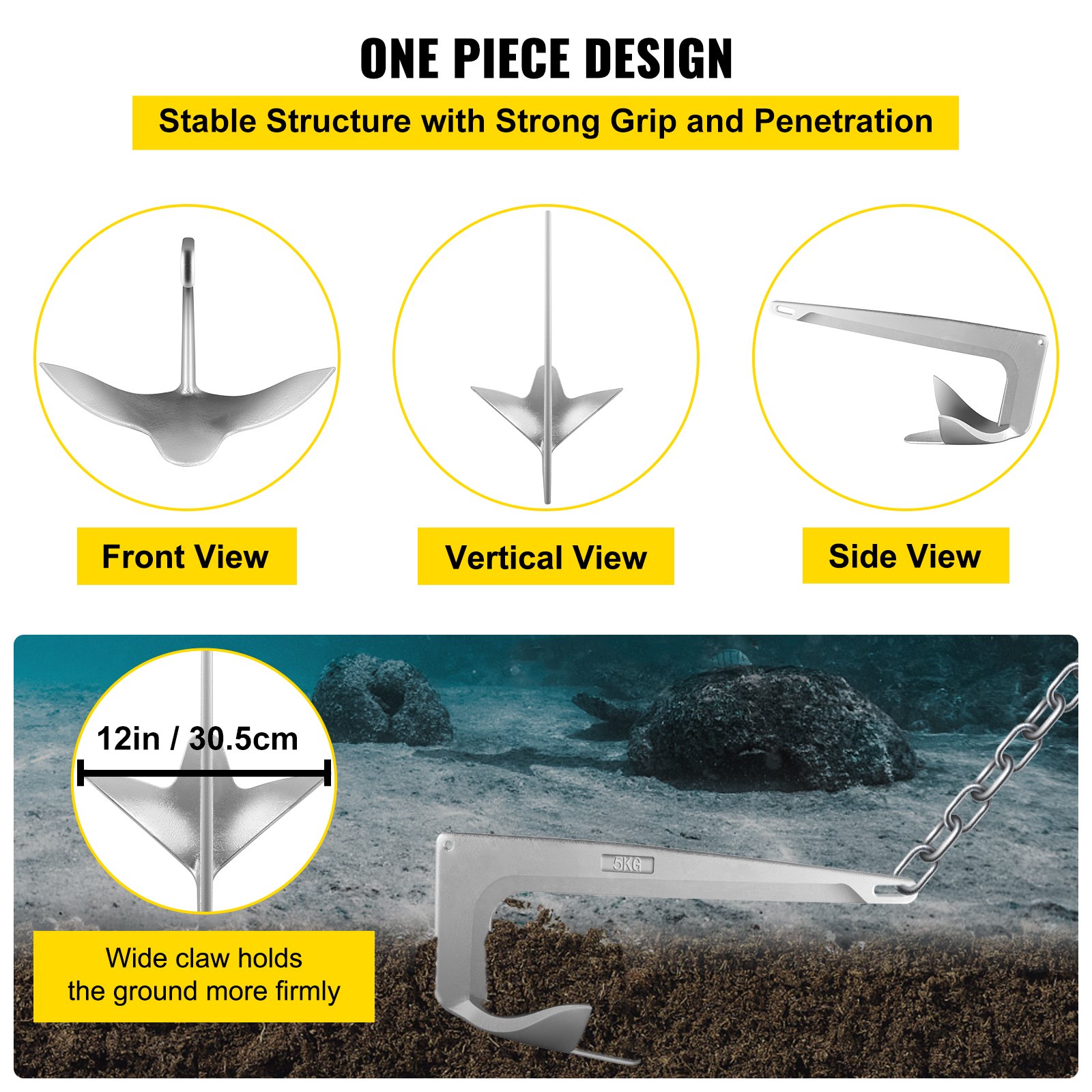 VEVOR Bruce Claw Anchor 11 lb Boat Anchor, Galvanized Steel Boat Anchor ...