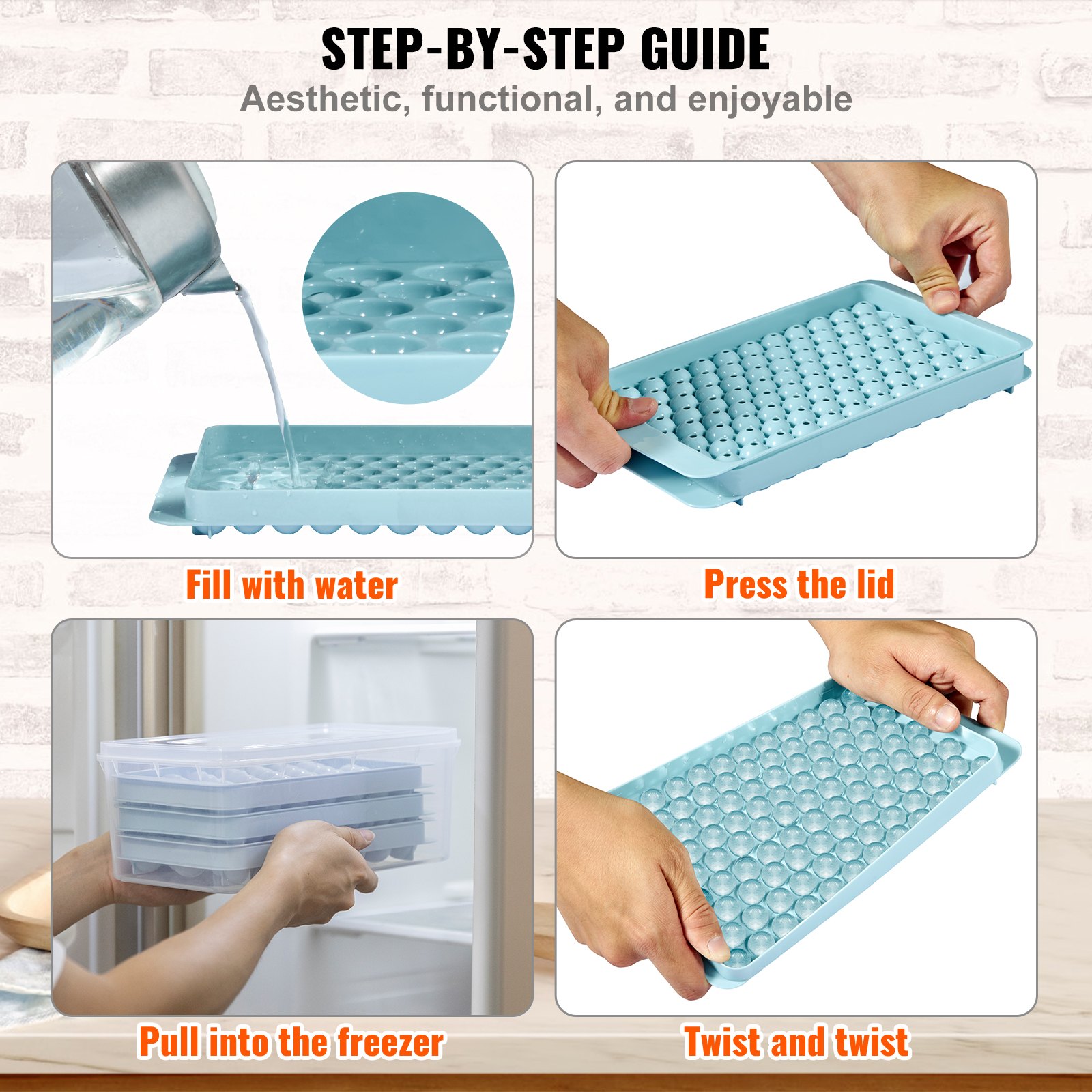 VEVOR Ice Cube Tray, Round Ice Ball Maker for Freezer, 2x33pcs ...