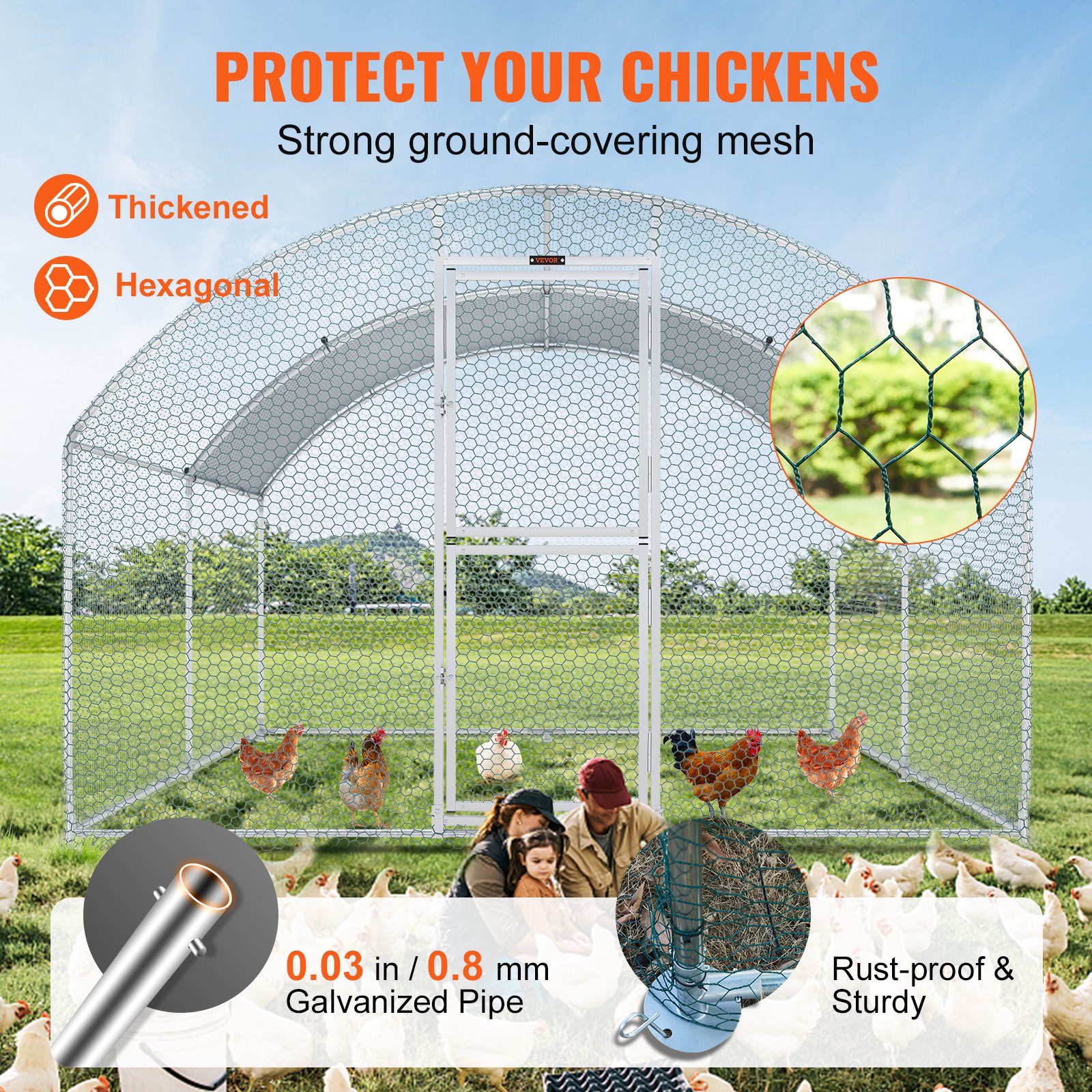 VEVOR Large Metal Chicken Coop with Run, Walkin Chicken Coop for Yard ...