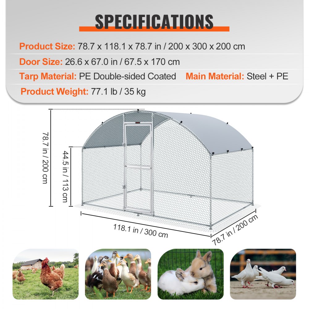 VEVOR Large Metal Chicken Coop with Run, Walkin Chicken Coop for Yard ...