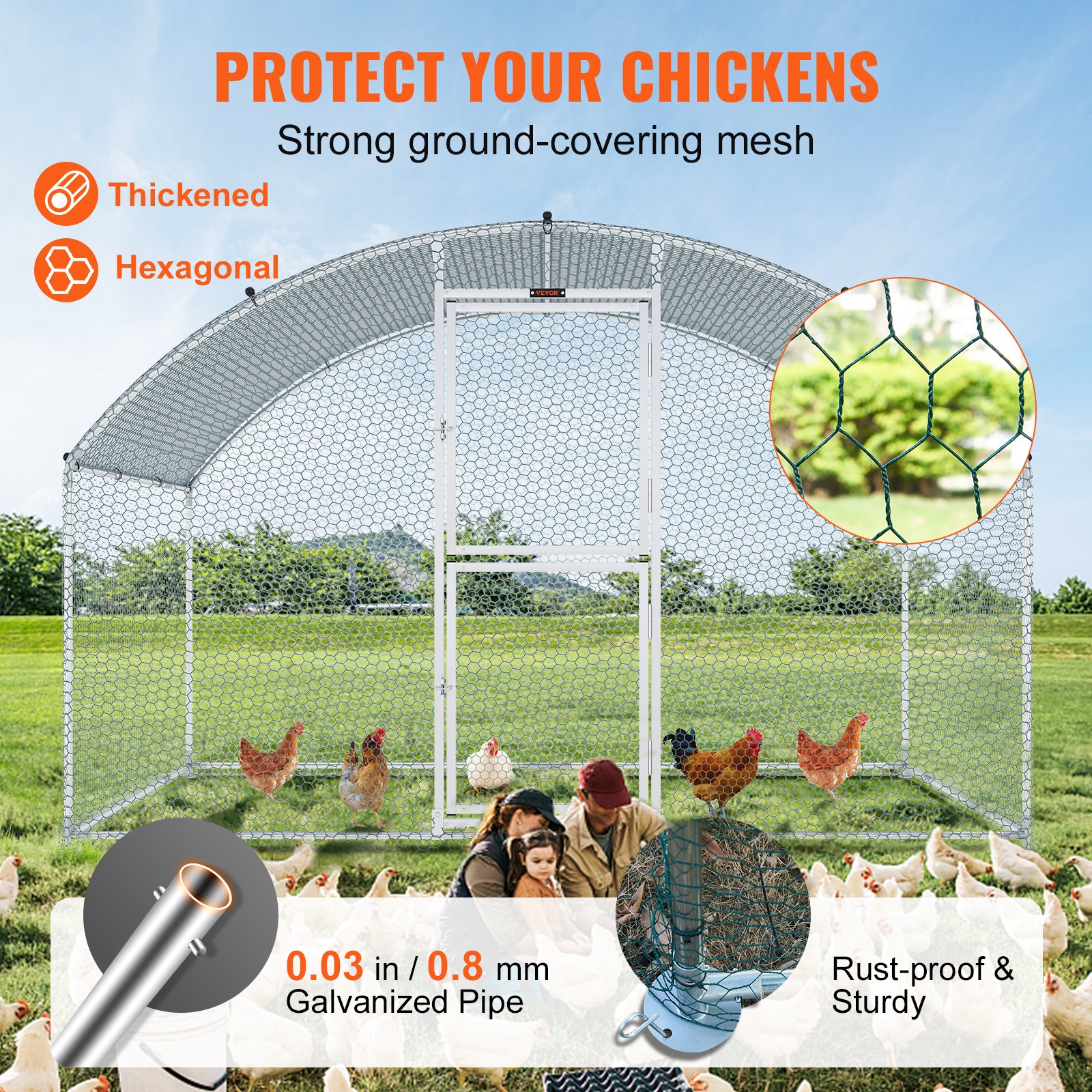 VEVOR Large Metal Chicken Coop with Run, Walkin Chicken Coop for Yard ...