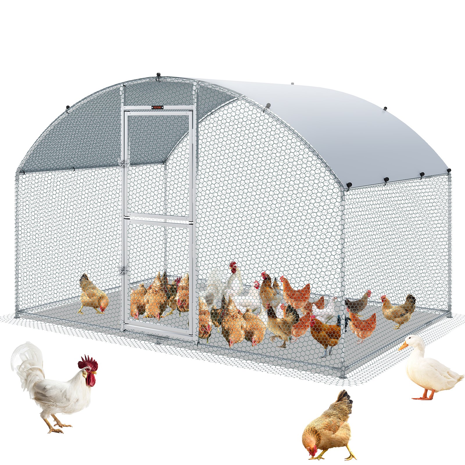 VEVOR Large Metal Chicken Coop with Run, Walkin Chicken Coop for Yard ...