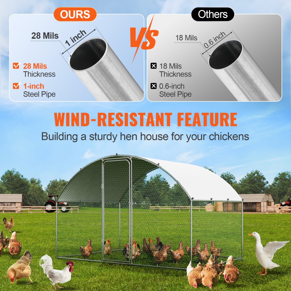 VEVOR Chicken Coop, 9.8x6.5x6.5ft Walk-in Large Metal Chicken Run for ...