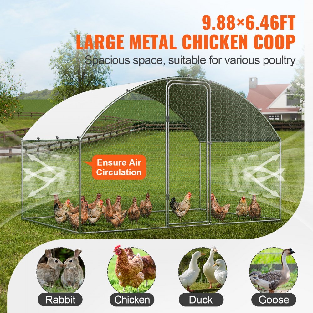 VEVOR Chicken Coop, 9.8x6.5x6.5ft Walk-in Large Metal Chicken Run for ...