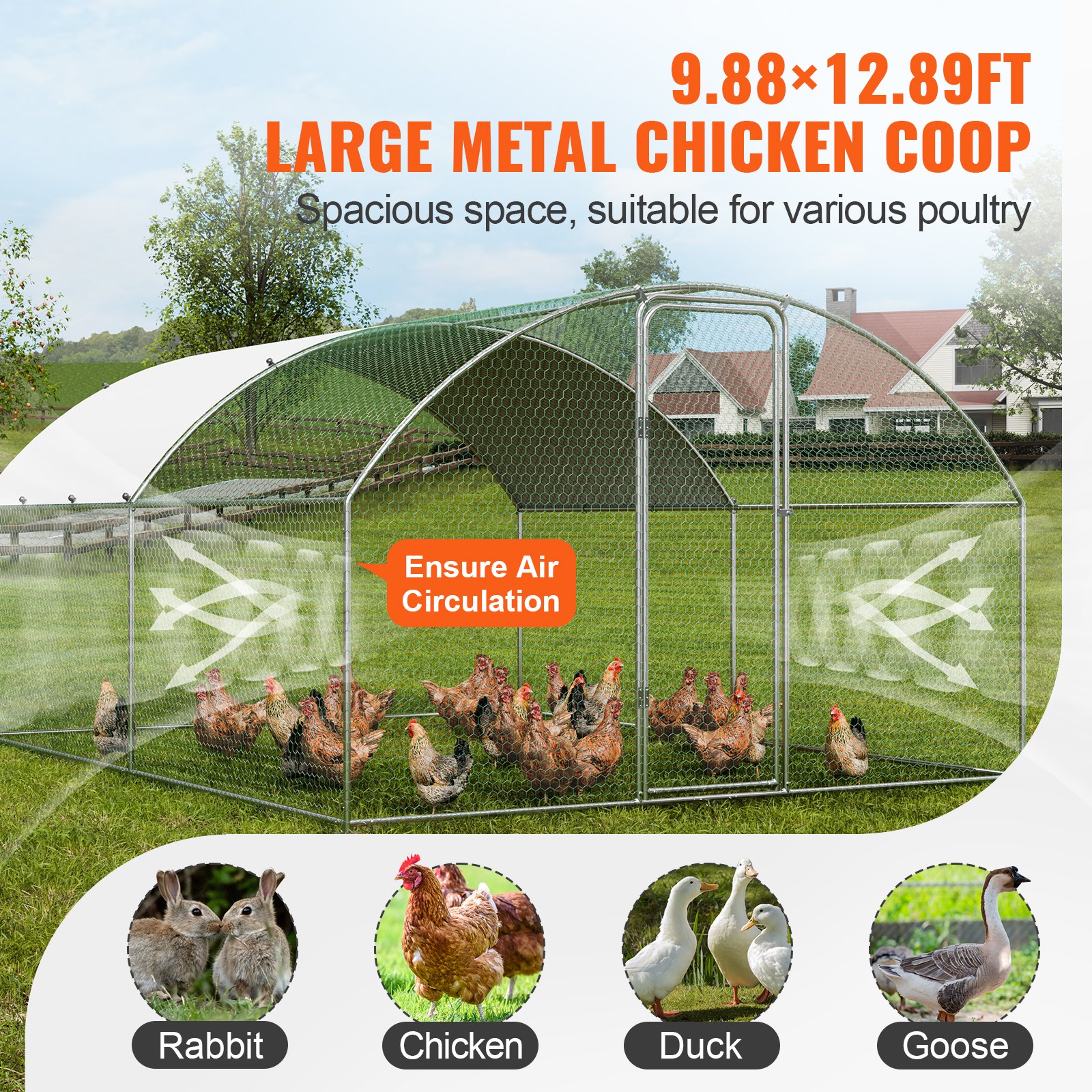 VEVOR Metal Chicken Coop Walk-in Chicken Run with Waterproof Cover 9 ...
