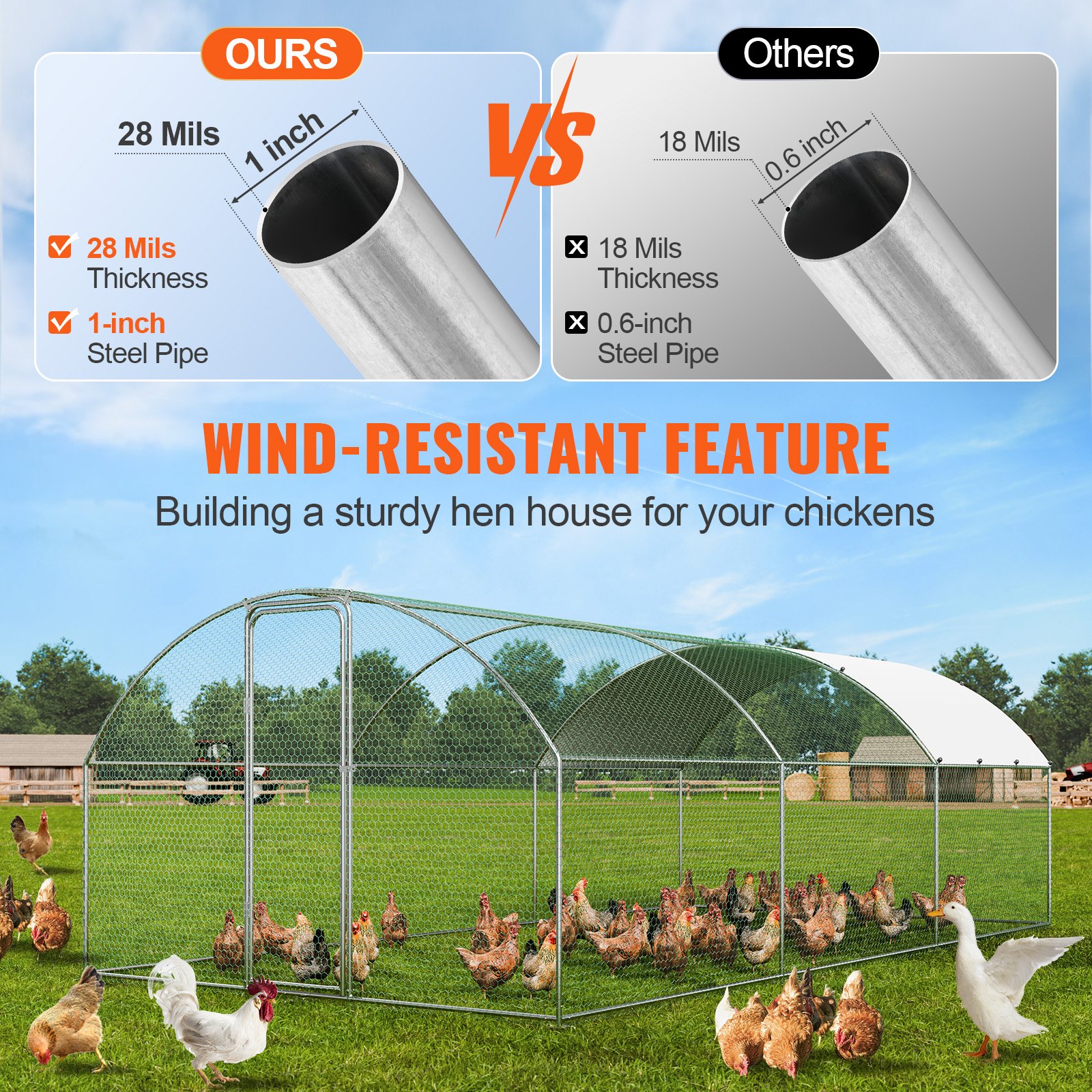 VEVOR Large Metal Chicken Coop with Run, 9.8x19.3x6.5 ft Walk-in ...