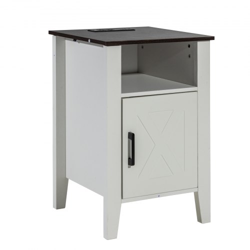 VEVOR Farmhouse End Table, Set of 2, Square Night Stand with USB Ports ...