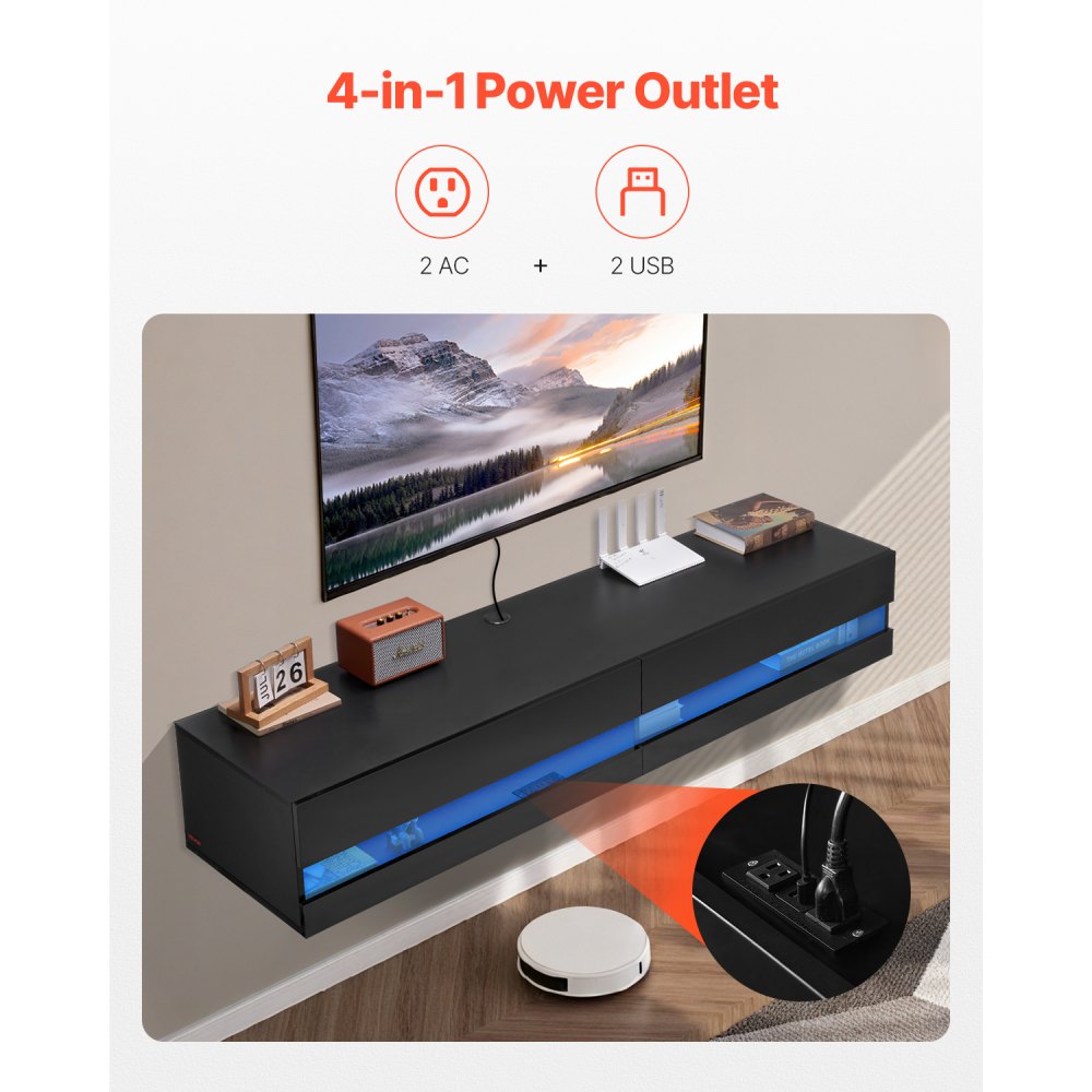 VEVOR Floating LED TV Stand With LED Lights & Power Outlets