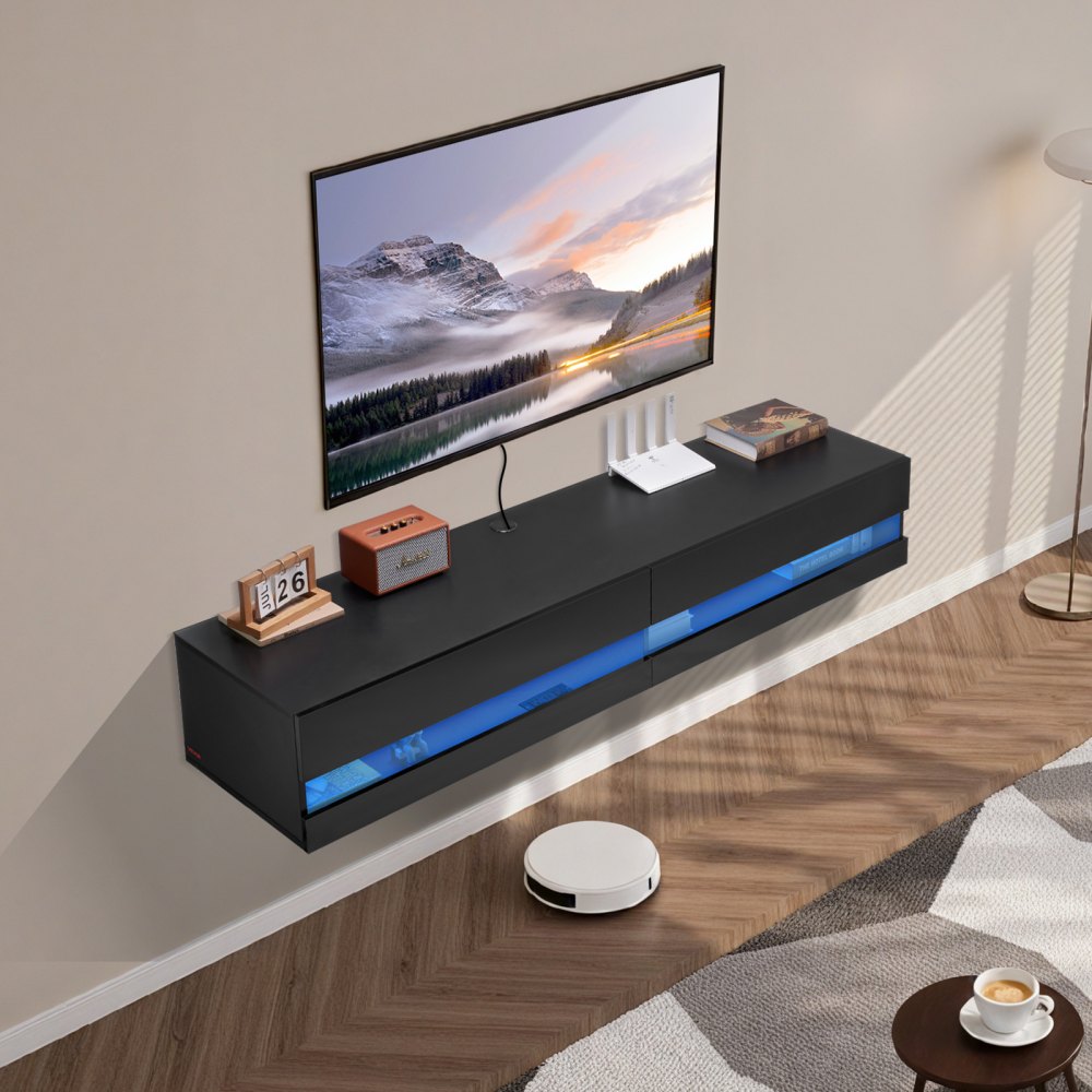 VEVOR Floating LED TV Stand With LED Lights & Power Outlets