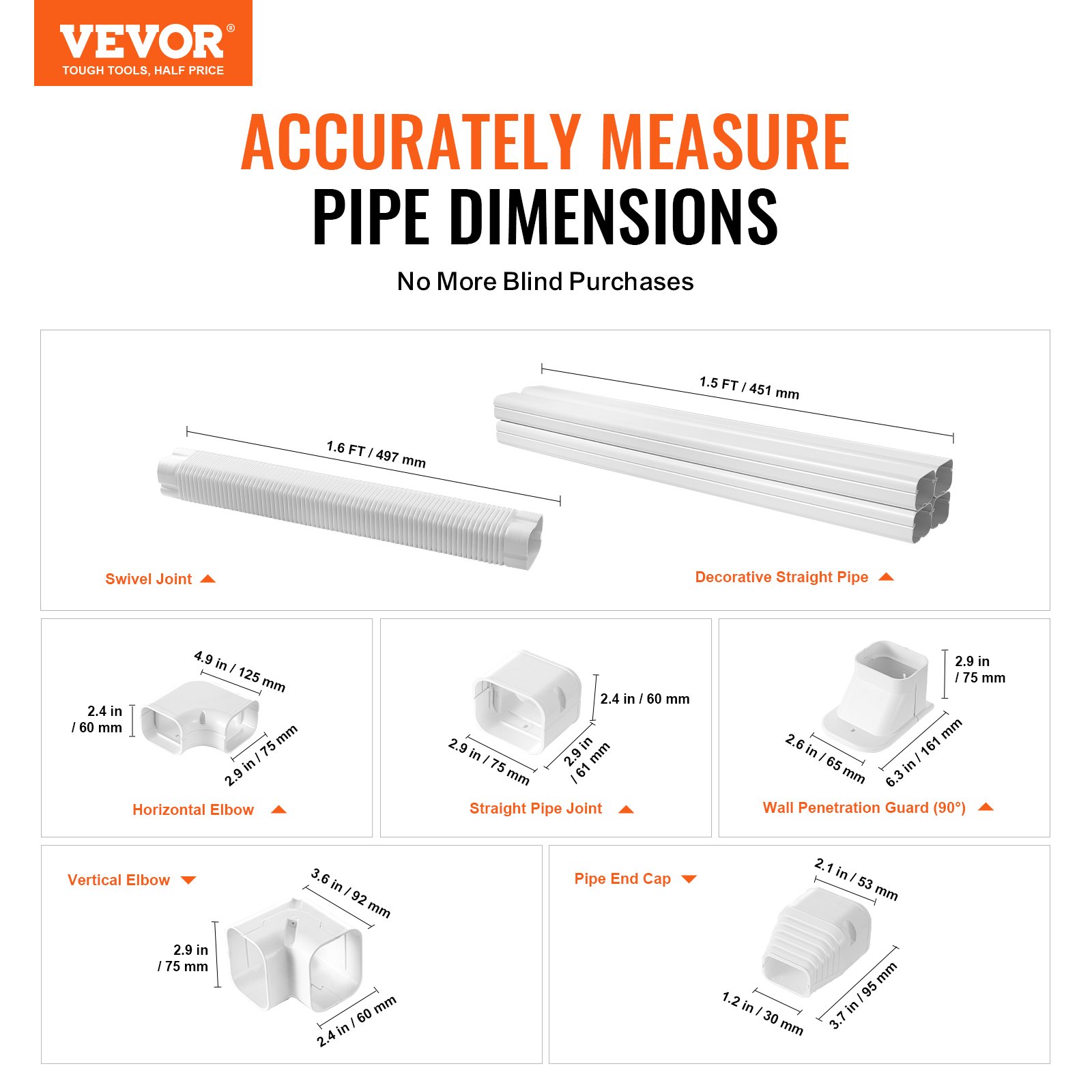 VEVOR Mini Split Line Set Cover 3-inch W 10Ft L, PVC Decorative Pipe ...