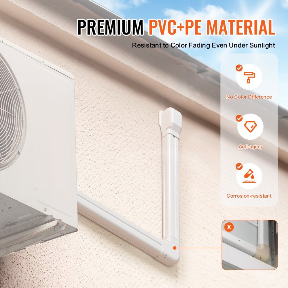 VEVOR Mini Split Line Set Cover 3-inch W 15.8Ft L, PVC Decorative Pipe ...