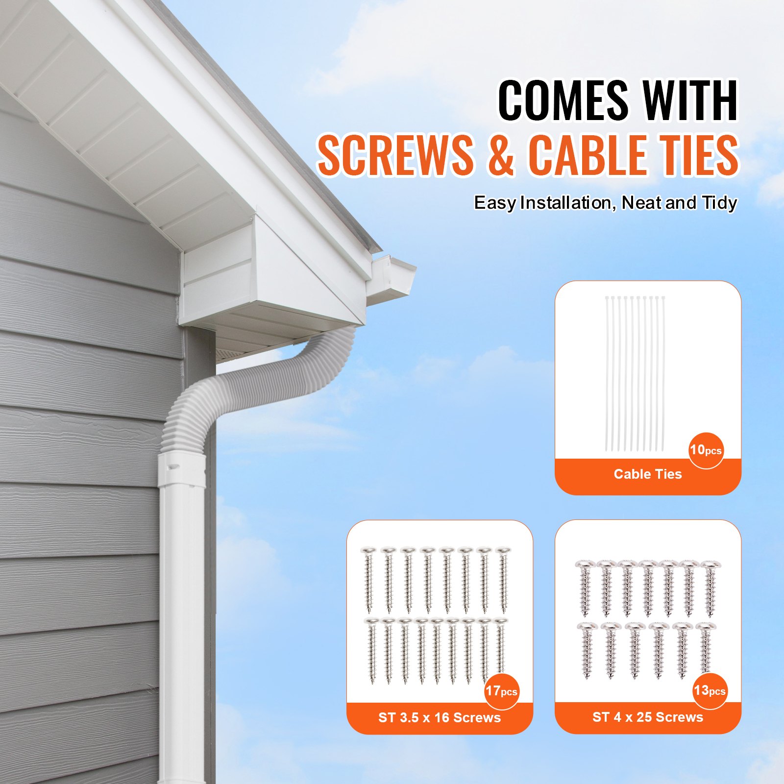 VEVOR Mini Split Line Set Cover 3-inch W 17.6Ft L, PVC Decorative Pipe ...